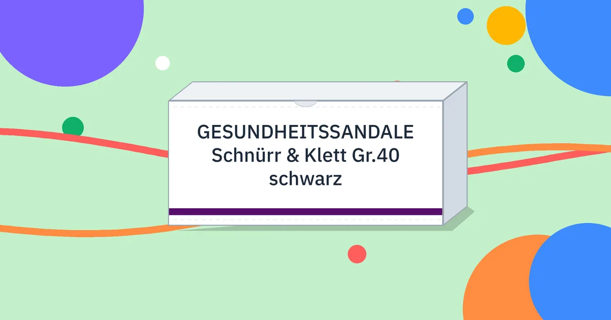 Symbolbild: Packung mit der Aufschrift GESUNDHEITSSANDALE Schnürr & Klett Gr.40 schwarz (PZN 13921115) – Verfügbarkeit und Bezug in Apotheken in Frankfurt am Main
