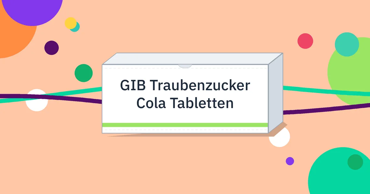Symbolbild: Packung mit der Aufschrift GIB Traubenzucker Cola Tabletten (PZN 18835805) – Verfügbarkeit und Bezug in Apotheken in Frankfurt am Main