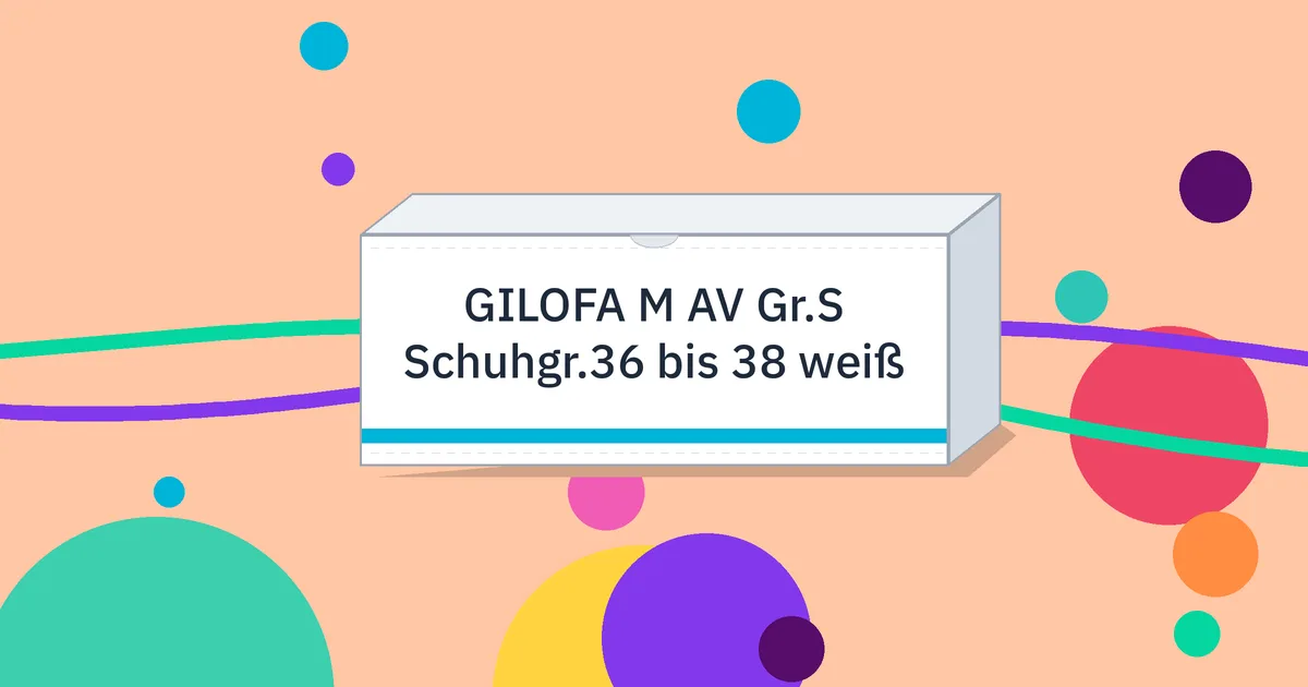 Symbolbild: Packung mit der Aufschrift GILOFA M AV Gr.S Schuhgr.36 bis 38 weiß (PZN 16726058) – Verfügbarkeit und Bezug in Apotheken in Frankfurt am Main