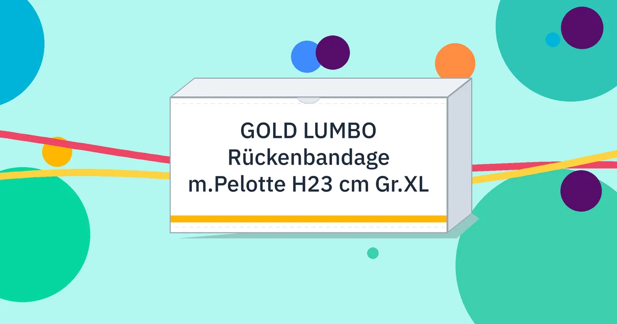 Symbolbild: Packung mit der Aufschrift GOLD LUMBO Rückenbandage m.Pelotte H23 cm Gr.XL (PZN 19133761) – Verfügbarkeit und Bezug in Apotheken in Frankfurt am Main