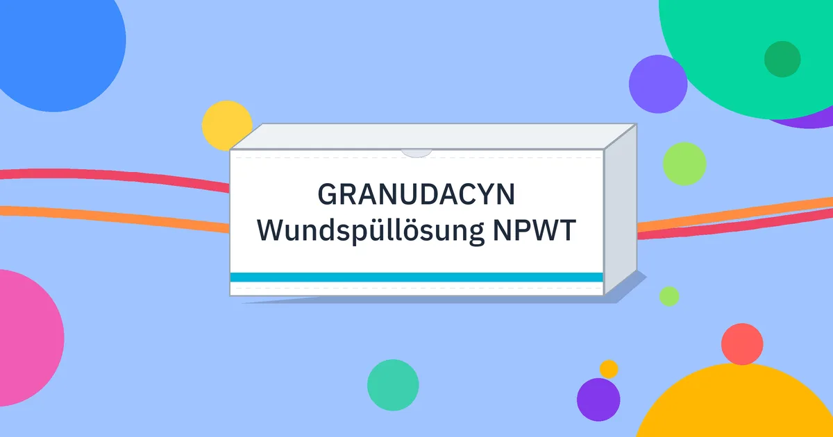 Symbolbild: Packung mit der Aufschrift GRANUDACYN Wundspüllösung NPWT (PZN 17902505) – Verfügbarkeit und Bezug in Apotheken in Frankfurt am Main