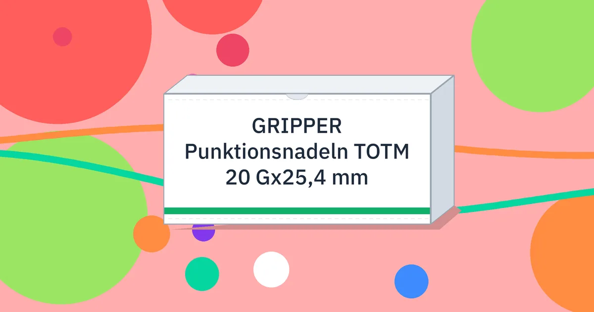 Symbolbild: Packung mit der Aufschrift GRIPPER Punktionsnadeln TOTM 20 Gx25,4 mm (PZN 00435643) – Verfügbarkeit und Bezug in Apotheken in Frankfurt am Main
