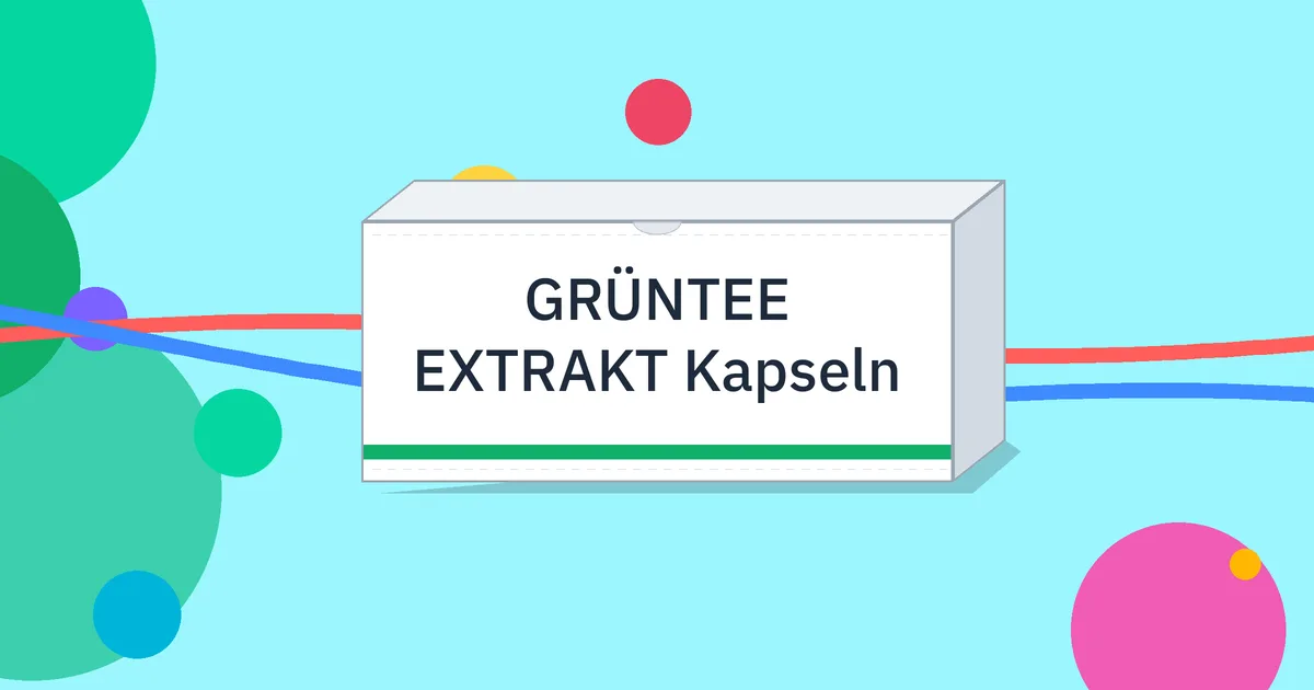 Symbolbild: Packung mit der Aufschrift GRÜNTEE EXTRAKT Kapseln (PZN 08927110) – Verfügbarkeit und Bezug in Apotheken in Frankfurt am Main