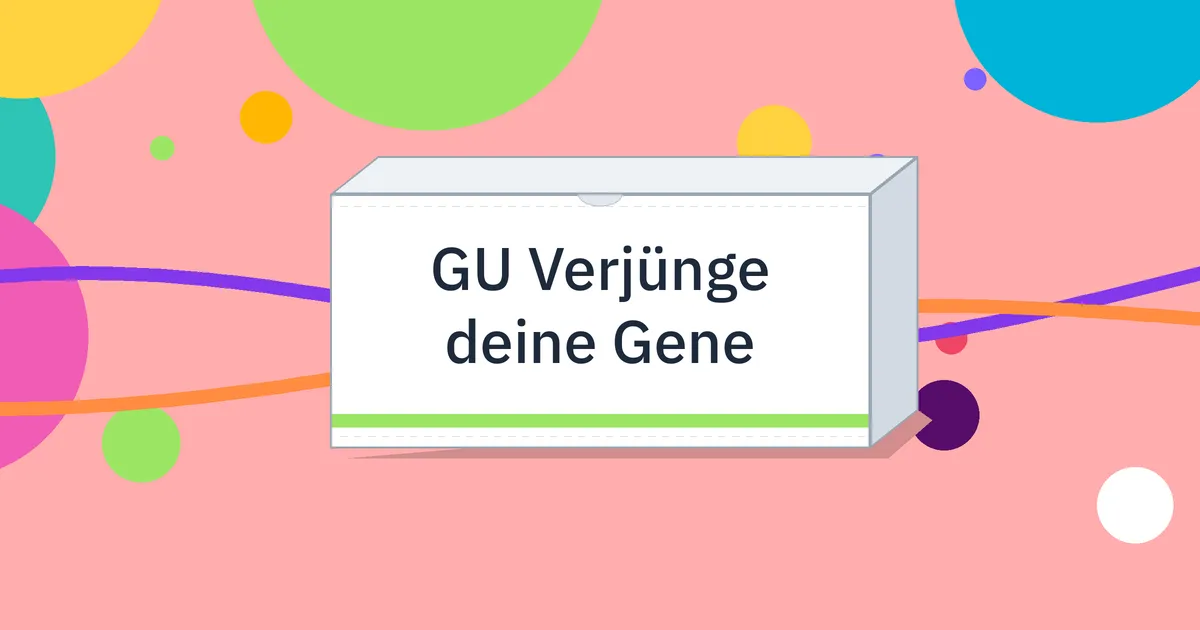 Symbolbild: Packung mit der Aufschrift GU Verjünge deine Gene (PZN 18805632) – Verfügbarkeit und Bezug in Apotheken in Frankfurt am Main