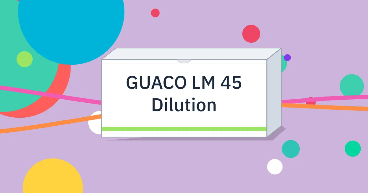 Symbolbild: Packung mit der Aufschrift GUACO LM 45 Dilution (PZN 13548188) – Verfügbarkeit und Bezug in Apotheken in Frankfurt am Main