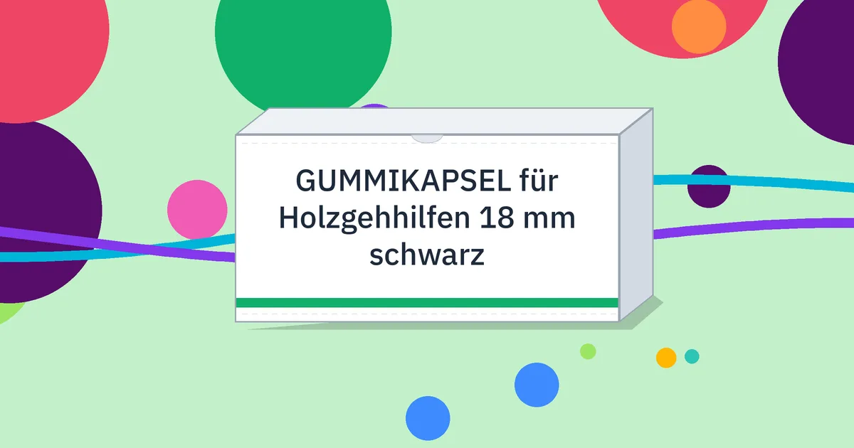 Symbolbild: Packung mit der Aufschrift GUMMIKAPSEL für Holzgehhilfen 18 mm schwarz (PZN 14213567) – Verfügbarkeit und Bezug in Apotheken in Frankfurt am Main