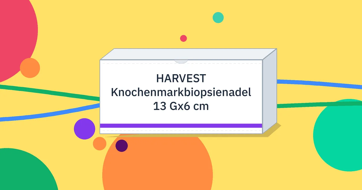 Symbolbild: Packung mit der Aufschrift HARVEST Knochenmarkbiopsienadel 13 Gx6 cm (PZN 16921802) – Verfügbarkeit und Bezug in Apotheken in Frankfurt am Main