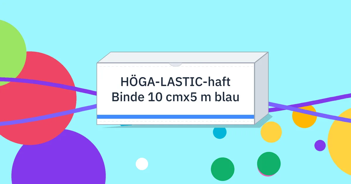 Symbolbild: Packung mit der Aufschrift HÖGA-LASTIC-haft Binde 10 cmx5 m blau (PZN 00915426) – Verfügbarkeit und Bezug in Apotheken in Frankfurt am Main