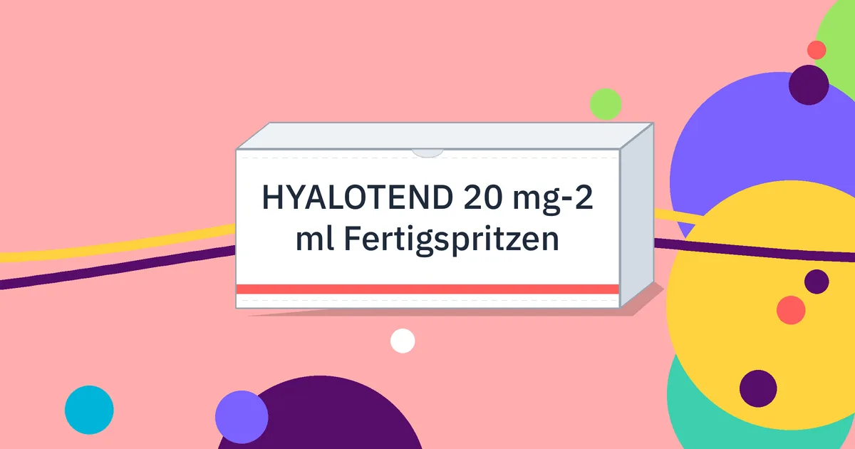 Symbolbild: Packung mit der Aufschrift HYALOTEND 20 mg-2 ml Fertigspritzen (PZN 16893402) – Verfügbarkeit und Bezug in Apotheken in Frankfurt am Main