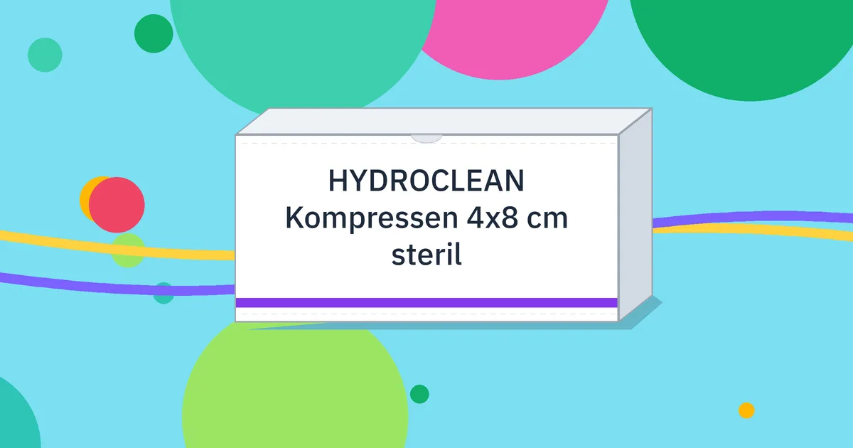 Symbolbild: Packung mit der Aufschrift HYDROCLEAN Kompressen 4x8 cm steril (PZN 18715981) – Verfügbarkeit und Bezug in Apotheken in Frankfurt am Main