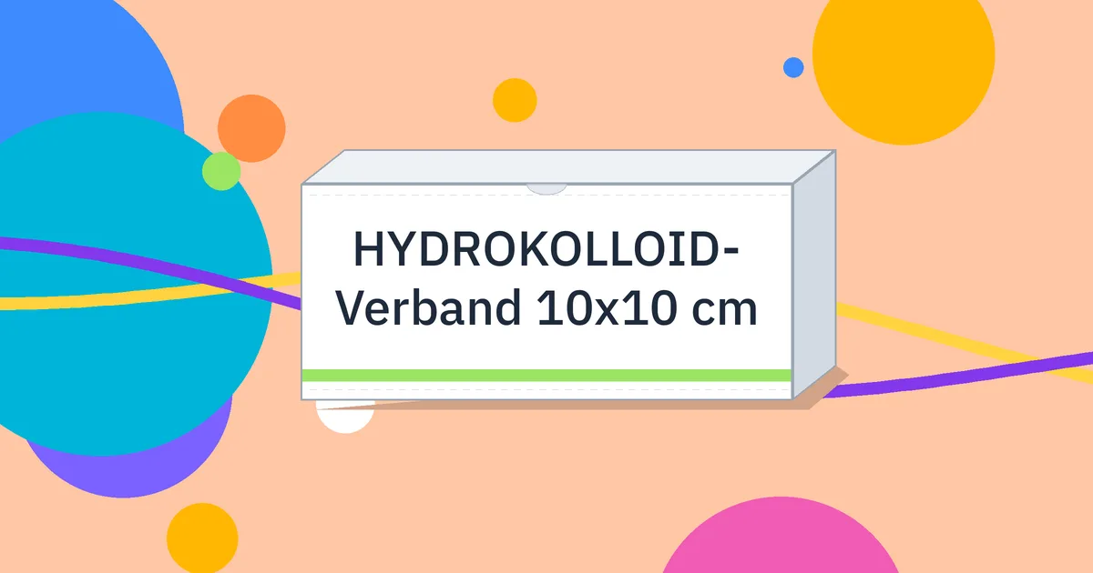Symbolbild: Packung mit der Aufschrift HYDROKOLLOID-Verband 10x10 cm (PZN 18717394) – Verfügbarkeit und Bezug in Apotheken in Frankfurt am Main