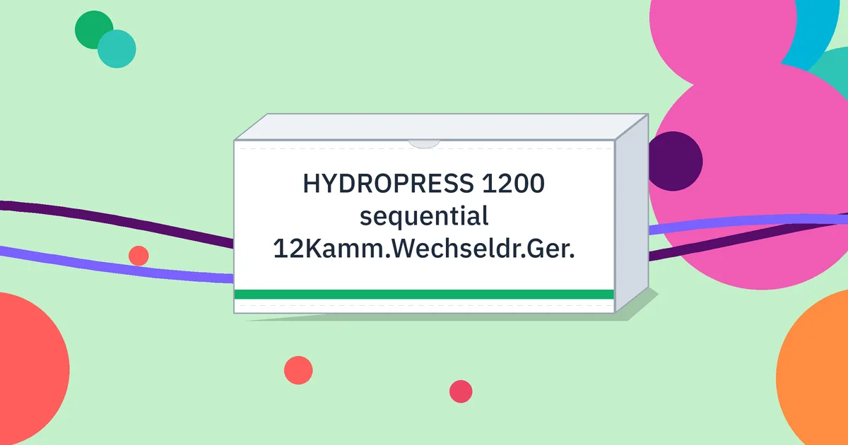 Symbolbild: Packung mit der Aufschrift HYDROPRESS 1200 sequential 12Kamm.Wechseldr.Ger. (PZN 02328377) – Verfügbarkeit und Bezug in Apotheken in Frankfurt am Main