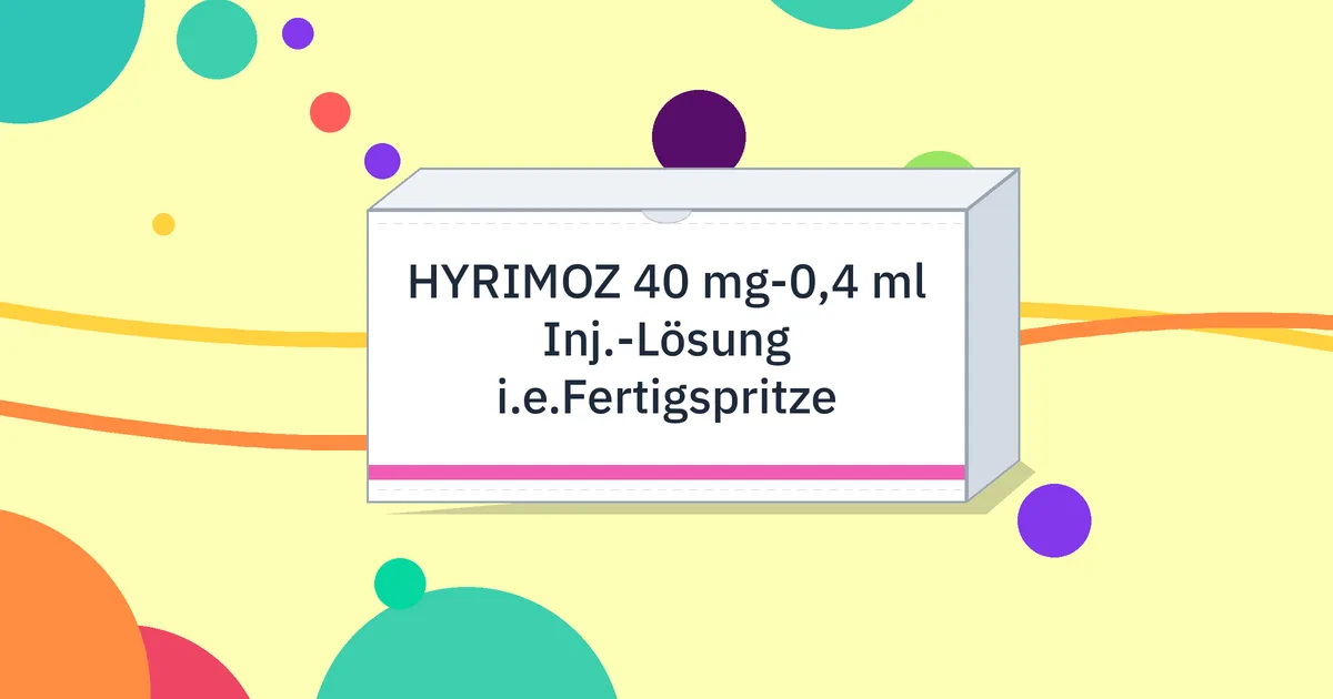 Symbolbild: Packung mit der Aufschrift HYRIMOZ 40 mg-0,4 ml Inj.-Lösung i.e.Fertigspritze (PZN 19265310) – Verfügbarkeit und Bezug in Apotheken in Frankfurt am Main