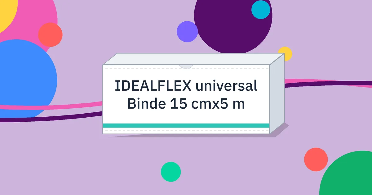 Symbolbild: Packung mit der Aufschrift IDEALFLEX universal Binde 15 cmx5 m (PZN 12593755) – Verfügbarkeit und Bezug in Apotheken in Frankfurt am Main