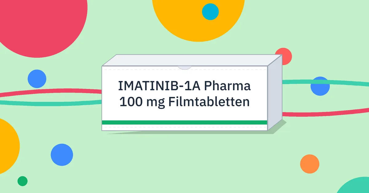 Symbolbild: Packung mit der Aufschrift IMATINIB-1A Pharma 100 mg Filmtabletten (PZN 12437222) – Verfügbarkeit und Bezug in Apotheken in Frankfurt am Main