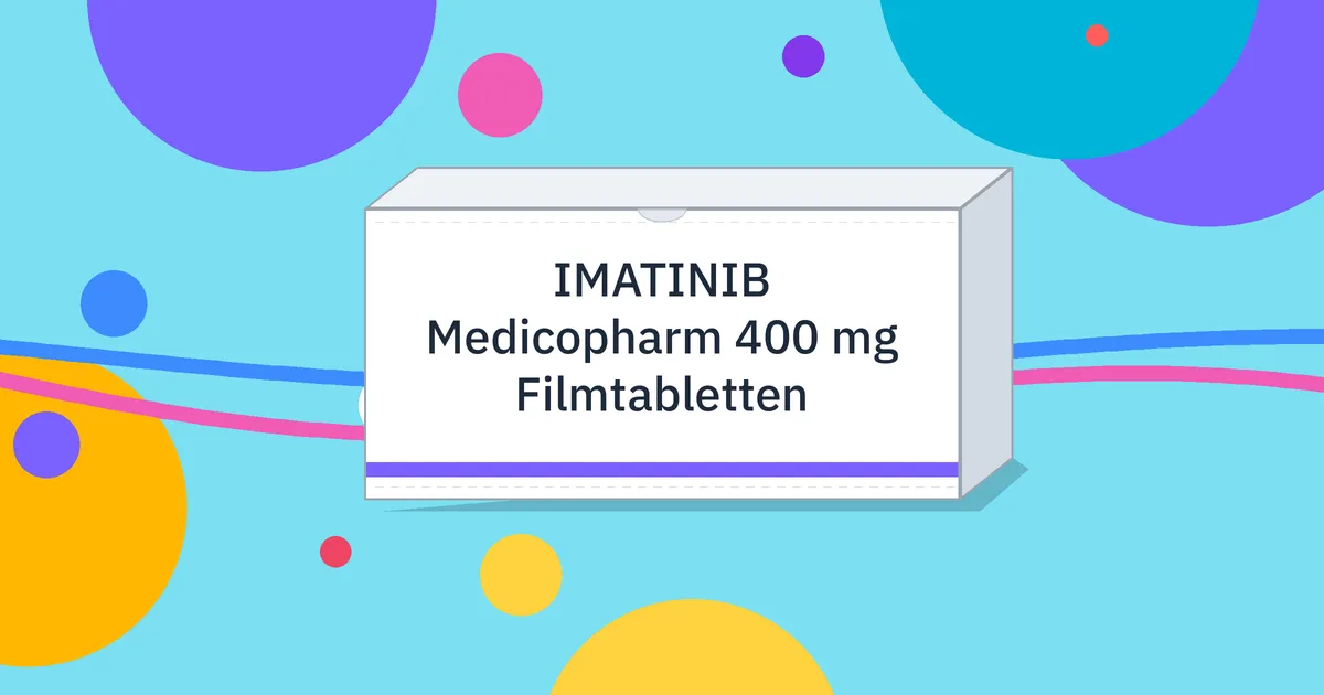Symbolbild: Packung mit der Aufschrift IMATINIB Medicopharm 400 mg Filmtabletten (PZN 12372876) – Verfügbarkeit und Bezug in Apotheken in Frankfurt am Main
