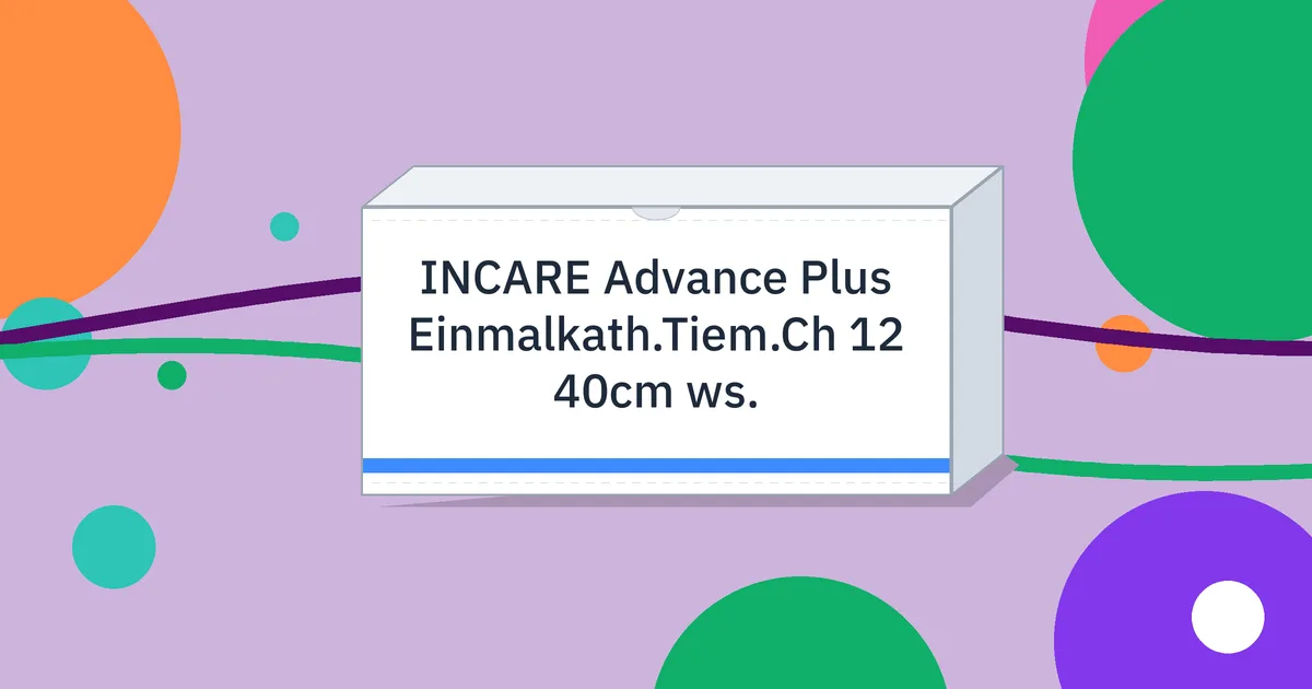 Symbolbild: Packung mit der Aufschrift INCARE Advance Plus Einmalkath.Tiem.Ch 12 40cm ws. (PZN 02258978) – Verfügbarkeit und Bezug in Apotheken in Frankfurt am Main