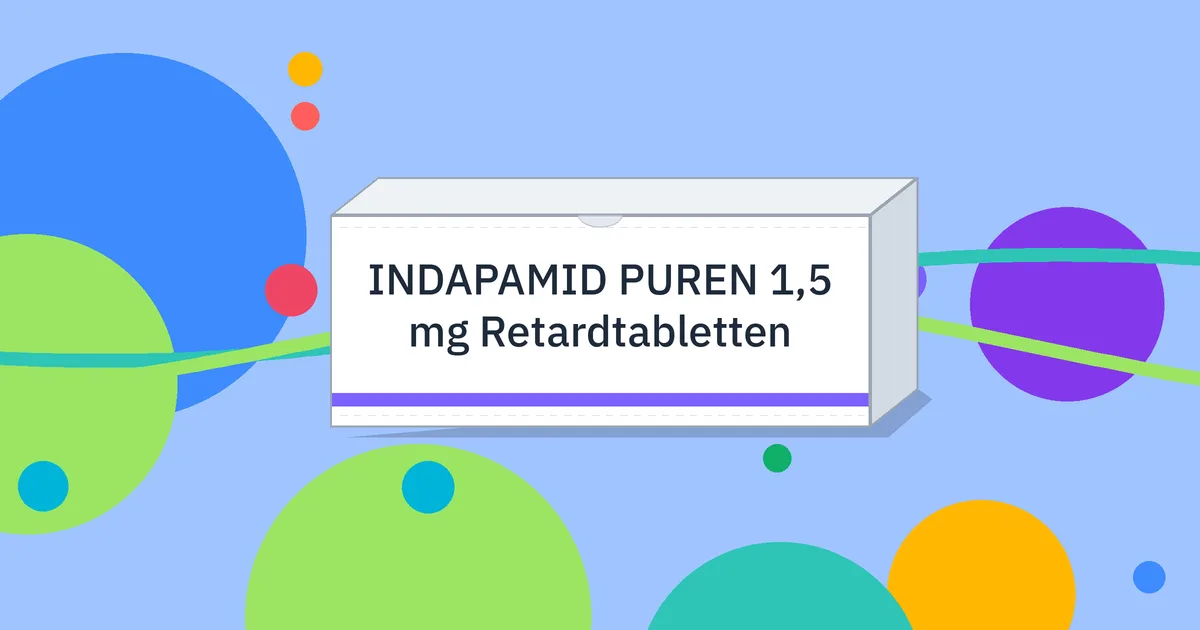 Symbolbild: Packung mit der Aufschrift INDAPAMID PUREN 1,5 mg Retardtabletten (PZN 05362920) – Verfügbarkeit und Bezug in Apotheken in Frankfurt am Main