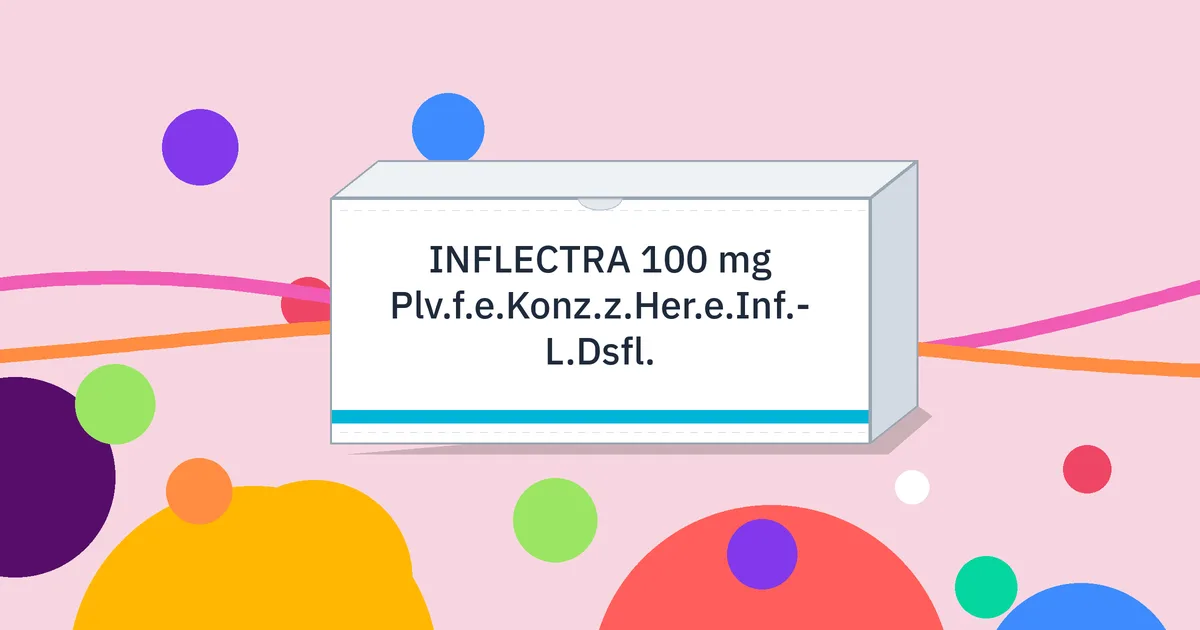 Symbolbild: Packung mit der Aufschrift INFLECTRA 100 mg Plv.f.e.Konz.z.Her.e.Inf.-L.Dsfl. (PZN 15267430) – Verfügbarkeit und Bezug in Apotheken in Frankfurt am Main