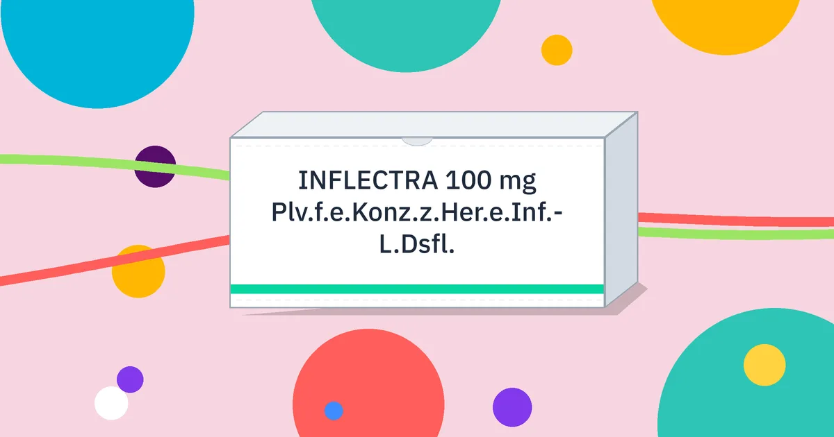 Symbolbild: Packung mit der Aufschrift INFLECTRA 100 mg Plv.f.e.Konz.z.Her.e.Inf.-L.Dsfl. (PZN 15390018) – Verfügbarkeit und Bezug in Apotheken in Frankfurt am Main