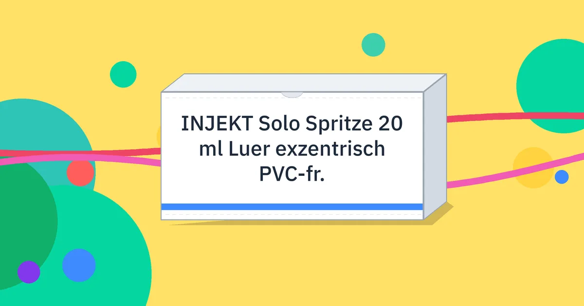 Symbolbild: Packung mit der Aufschrift INJEKT Solo Spritze 20 ml Luer exzentrisch PVC-fr. (PZN 17888254) – Verfügbarkeit und Bezug in Apotheken in Frankfurt am Main