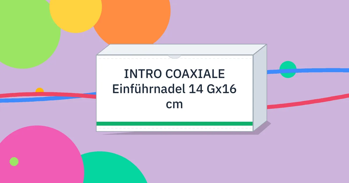 Symbolbild: Packung mit der Aufschrift INTRO COAXIALE Einführnadel 14 Gx16 cm (PZN 16918734) – Verfügbarkeit und Bezug in Apotheken in Frankfurt am Main
