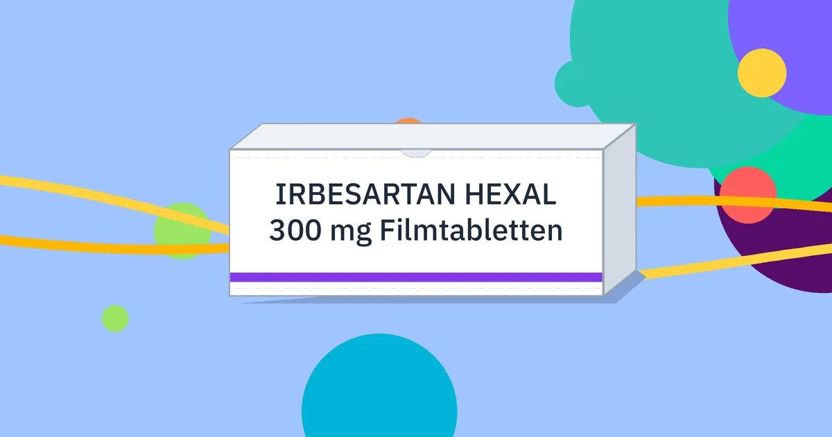 Symbolbild: Packung mit der Aufschrift IRBESARTAN HEXAL 300 mg Filmtabletten (PZN 09671977) – Verfügbarkeit und Bezug in Apotheken in Frankfurt am Main