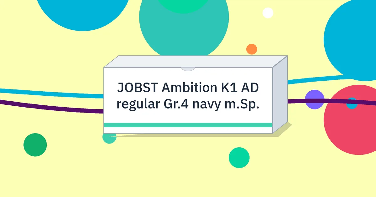 Symbolbild: Packung mit der Aufschrift JOBST Ambition K1 AD regular Gr.4 navy m.Sp. (PZN 11020336) – Verfügbarkeit und Bezug in Apotheken in Frankfurt am Main