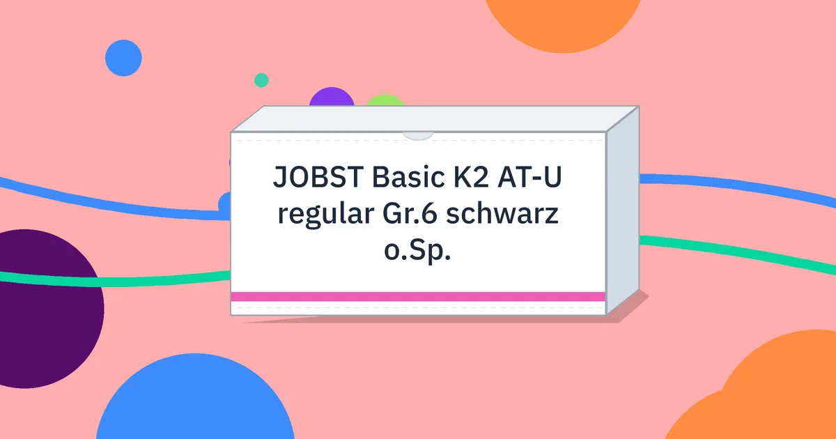 Symbolbild: Packung mit der Aufschrift JOBST Basic K2 AT-U regular Gr.6 schwarz o.Sp. (PZN 15312449) – Verfügbarkeit und Bezug in Apotheken in Frankfurt am Main