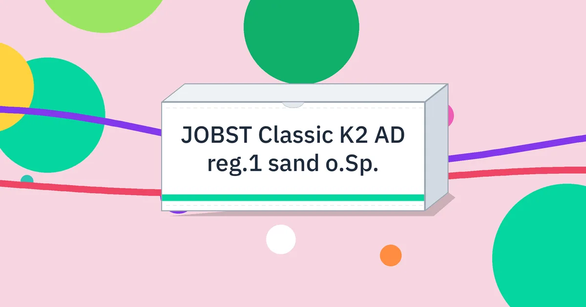 Symbolbild: Packung mit der Aufschrift JOBST Classic K2 AD reg.1 sand o.Sp. (PZN 11269314) – Verfügbarkeit und Bezug in Apotheken in Frankfurt am Main
