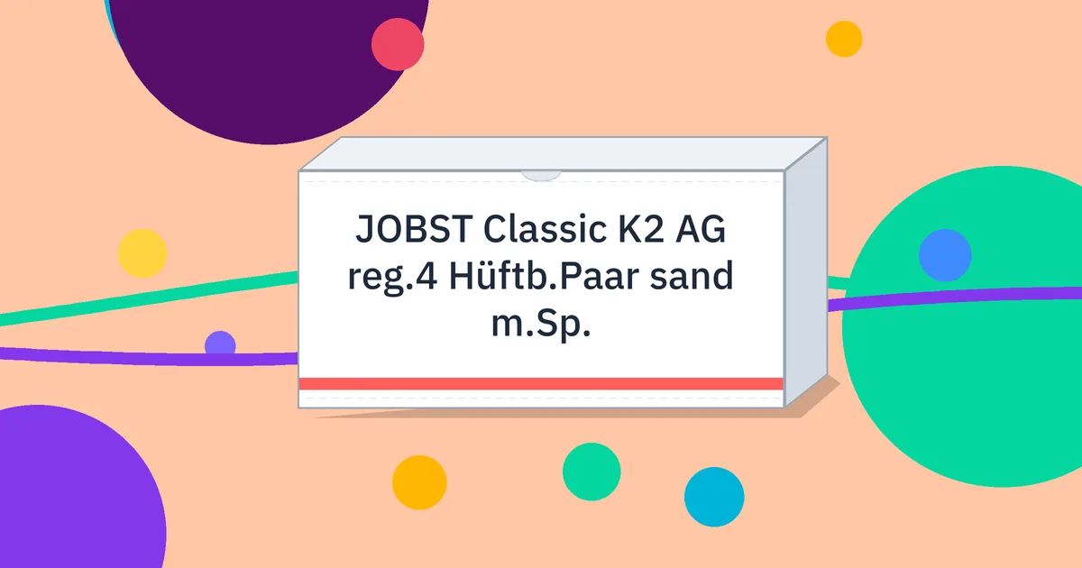 Symbolbild: Packung mit der Aufschrift JOBST Classic K2 AG reg.4 Hüftb.Paar sand m.Sp. (PZN 13066495) – Verfügbarkeit und Bezug in Apotheken in Frankfurt am Main