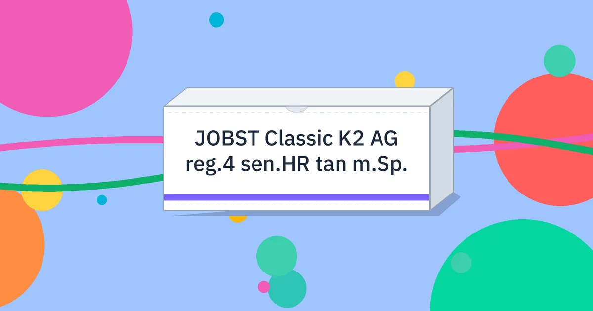 Symbolbild: Packung mit der Aufschrift JOBST Classic K2 AG reg.4 sen.HR tan m.Sp. (PZN 17960282) – Verfügbarkeit und Bezug in Apotheken in Frankfurt am Main