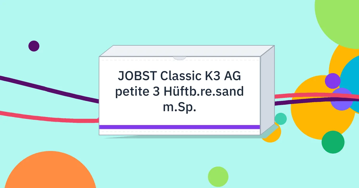 Symbolbild: Packung mit der Aufschrift JOBST Classic K3 AG petite 3 Hüftb.re.sand m.Sp. (PZN 13074945) – Verfügbarkeit und Bezug in Apotheken in Frankfurt am Main