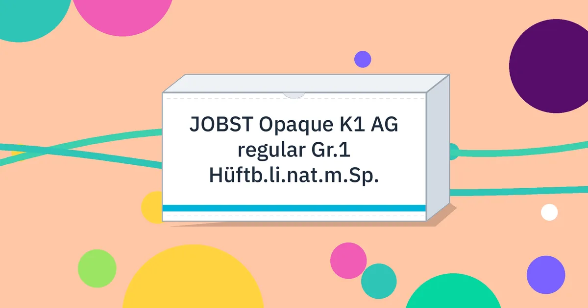 Symbolbild: Packung mit der Aufschrift JOBST Opaque K1 AG regular Gr.1 Hüftb.li.nat.m.Sp. (PZN 13099804) – Verfügbarkeit und Bezug in Apotheken in Frankfurt am Main