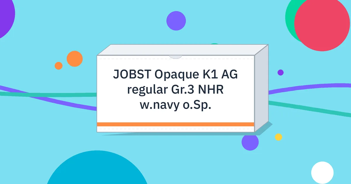 Symbolbild: Packung mit der Aufschrift JOBST Opaque K1 AG regular Gr.3 NHR w.navy o.Sp. (PZN 13095568) – Verfügbarkeit und Bezug in Apotheken in Frankfurt am Main