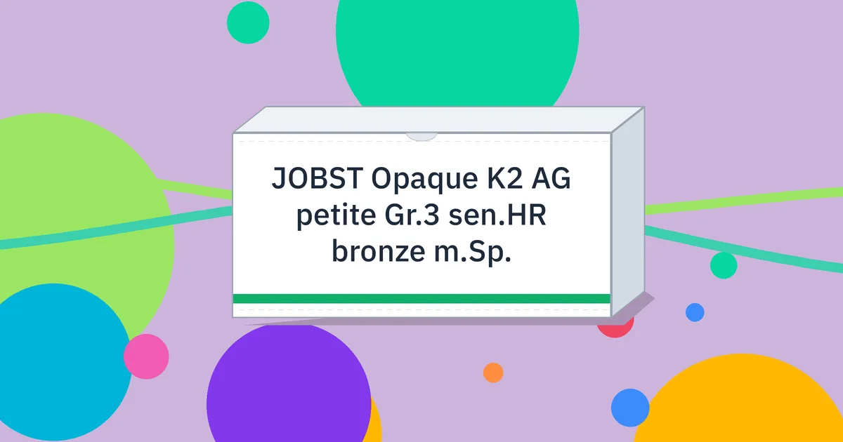 Symbolbild: Packung mit der Aufschrift JOBST Opaque K2 AG petite Gr.3 sen.HR bronze m.Sp. (PZN 13112812) – Verfügbarkeit und Bezug in Apotheken in Frankfurt am Main