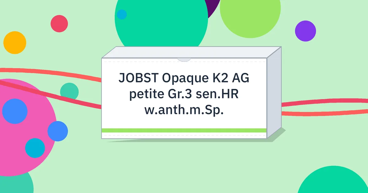 Symbolbild: Packung mit der Aufschrift JOBST Opaque K2 AG petite Gr.3 sen.HR w.anth.m.Sp. (PZN 16283402) – Verfügbarkeit und Bezug in Apotheken in Frankfurt am Main