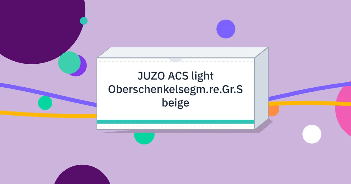 Symbolbild: Packung mit der Aufschrift JUZO ACS light Oberschenkelsegm.re.Gr.S beige (PZN 13885431) – Verfügbarkeit und Bezug in Apotheken in Frankfurt am Main