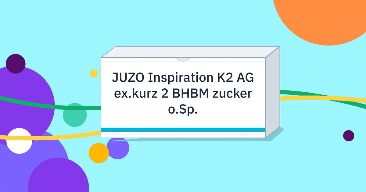 Symbolbild: Packung mit der Aufschrift JUZO Inspiration K2 AG ex.kurz 2 BHBM zucker o.Sp. (PZN 14877741) – Verfügbarkeit und Bezug in Apotheken in Frankfurt am Main