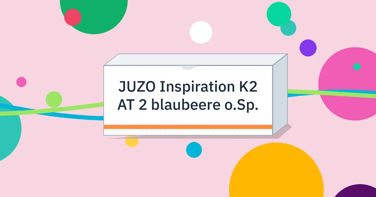 Symbolbild: Packung mit der Aufschrift JUZO Inspiration K2 AT 2 blaubeere o.Sp. (PZN 14926267) – Verfügbarkeit und Bezug in Apotheken in Frankfurt am Main
