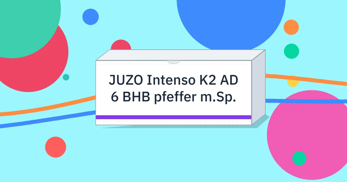 Symbolbild: Packung mit der Aufschrift JUZO Intenso K2 AD 6 BHB pfeffer m.Sp. (PZN 18613200) – Verfügbarkeit und Bezug in Apotheken in Frankfurt am Main