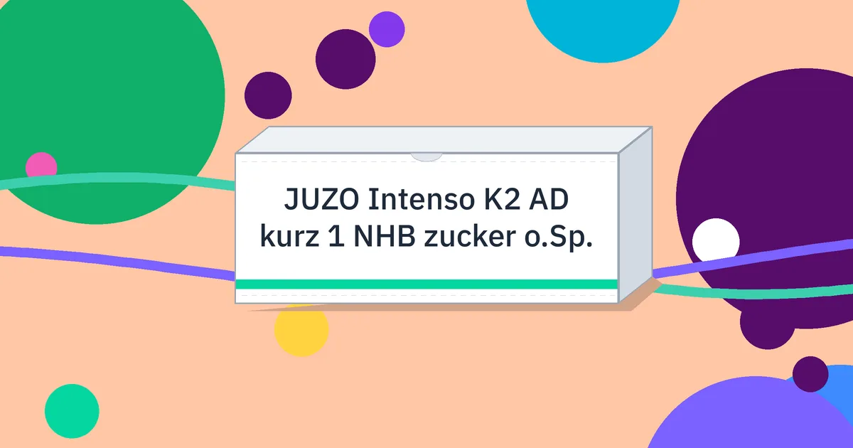 Symbolbild: Packung mit der Aufschrift JUZO Intenso K2 AD kurz 1 NHB zucker o.Sp. (PZN 18621286) – Verfügbarkeit und Bezug in Apotheken in Frankfurt am Main