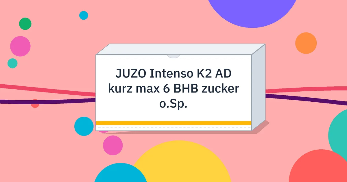 Symbolbild: Packung mit der Aufschrift JUZO Intenso K2 AD kurz max 6 BHB zucker o.Sp. (PZN 18626007) – Verfügbarkeit und Bezug in Apotheken in Frankfurt am Main