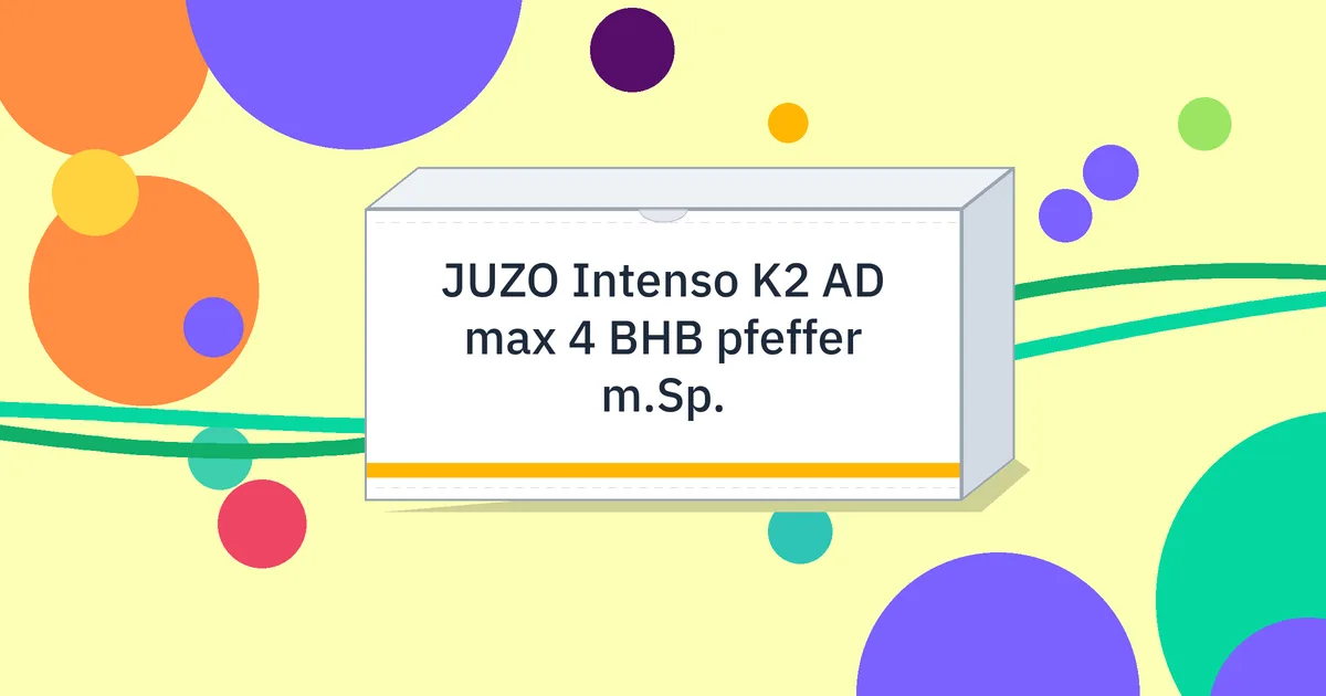 Symbolbild: Packung mit der Aufschrift JUZO Intenso K2 AD max 4 BHB pfeffer m.Sp. (PZN 18616138) – Verfügbarkeit und Bezug in Apotheken in Frankfurt am Main