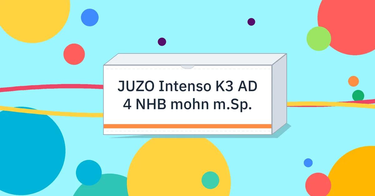Symbolbild: Packung mit der Aufschrift JUZO Intenso K3 AD 4 NHB mohn m.Sp. (PZN 18631126) – Verfügbarkeit und Bezug in Apotheken in Frankfurt am Main