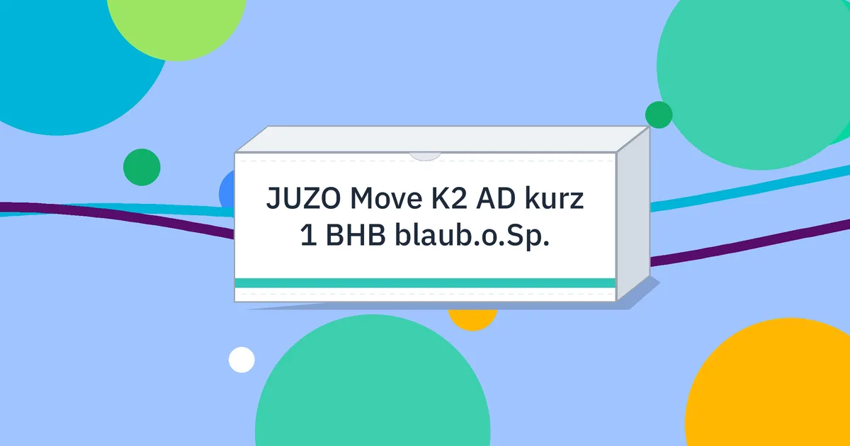 Symbolbild: Packung mit der Aufschrift JUZO Move K2 AD kurz 1 BHB blaub.o.Sp. (PZN 18541251) – Verfügbarkeit und Bezug in Apotheken in Frankfurt am Main