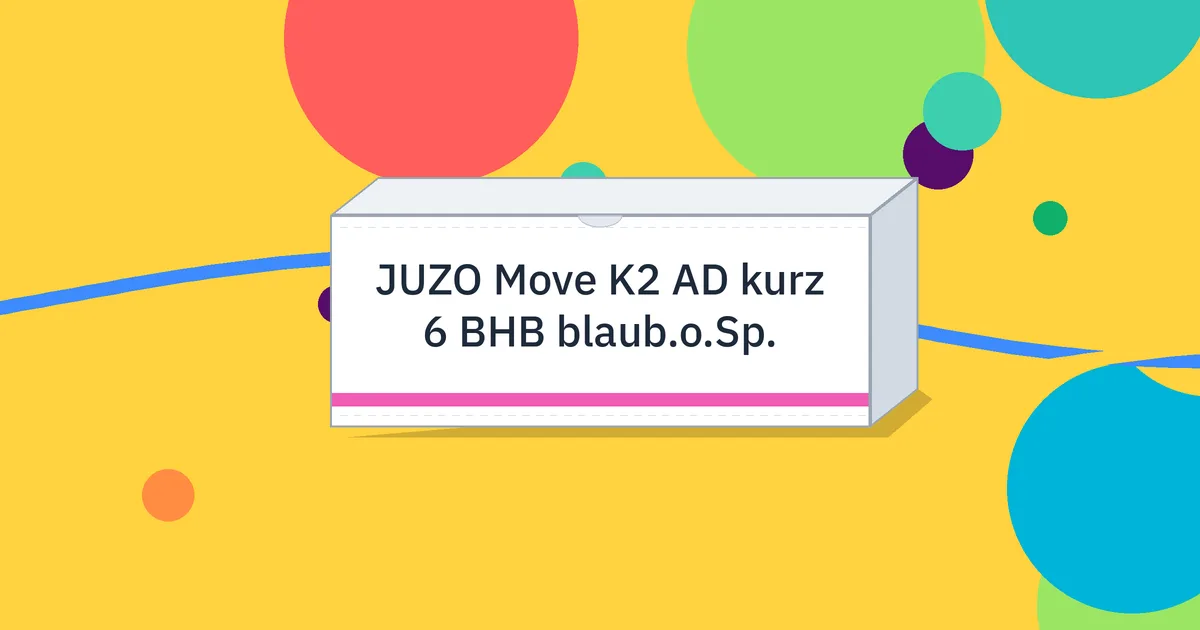 Symbolbild: Packung mit der Aufschrift JUZO Move K2 AD kurz 6 BHB blaub.o.Sp. (PZN 18541334) – Verfügbarkeit und Bezug in Apotheken in Frankfurt am Main