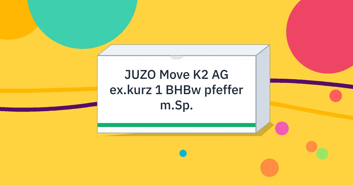Symbolbild: Packung mit der Aufschrift JUZO Move K2 AG ex.kurz 1 BHBw pfeffer m.Sp. (PZN 16645673) – Verfügbarkeit und Bezug in Apotheken in Frankfurt am Main