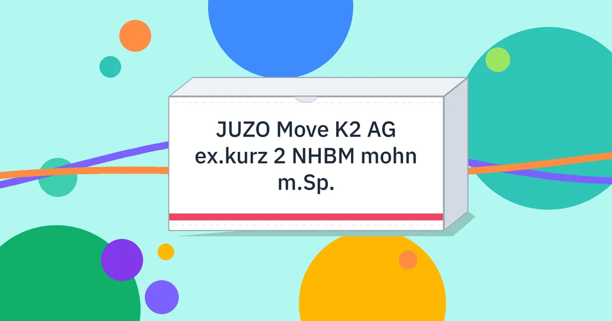 Symbolbild: Packung mit der Aufschrift JUZO Move K2 AG ex.kurz 2 NHBM mohn m.Sp. (PZN 18562856) – Verfügbarkeit und Bezug in Apotheken in Frankfurt am Main
