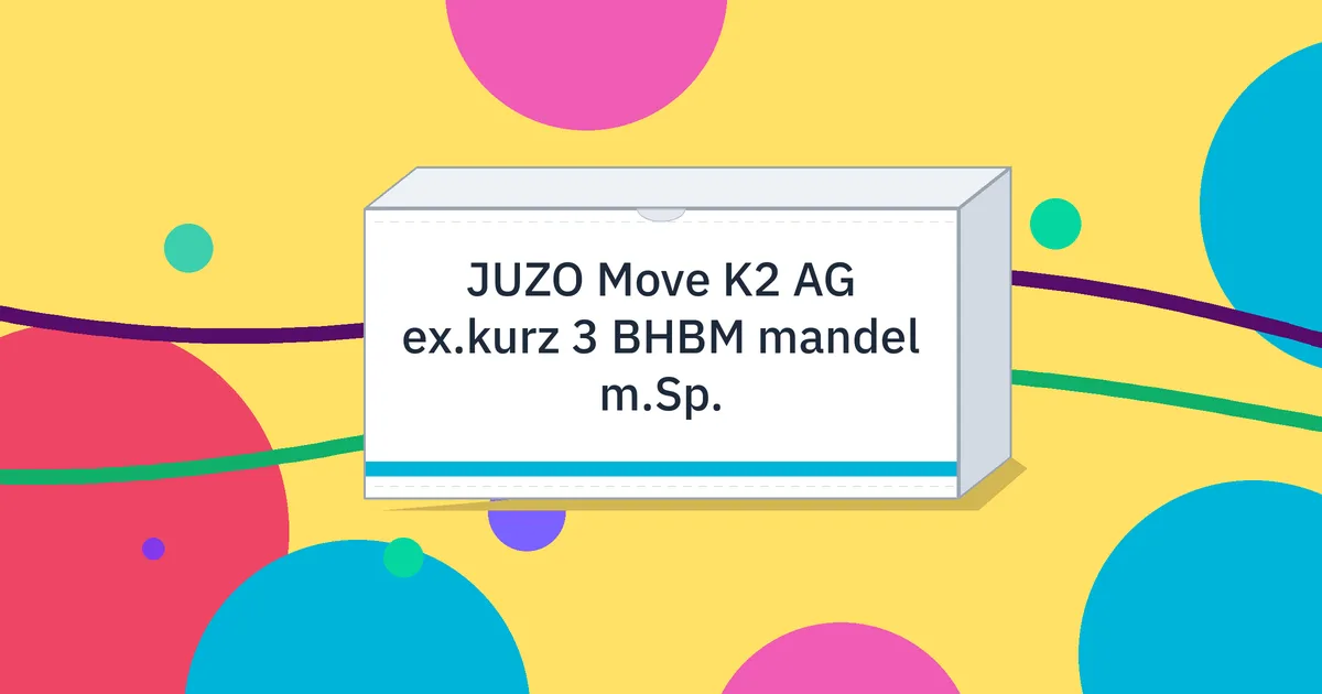 Symbolbild: Packung mit der Aufschrift JUZO Move K2 AG ex.kurz 3 BHBM mandel m.Sp. (PZN 16647927) – Verfügbarkeit und Bezug in Apotheken in Frankfurt am Main